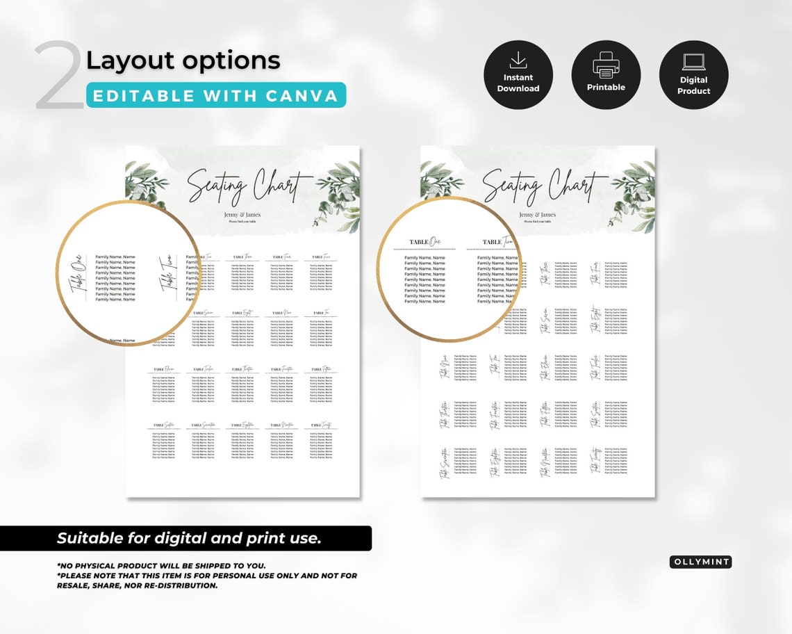 Wedding Seating Chart Poster Digital Printable Template Minimalistic ...