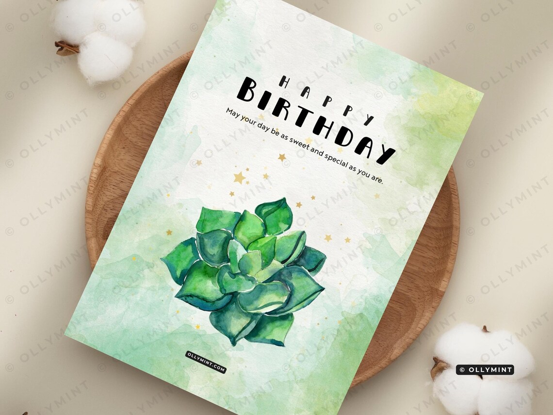 Cute Digital Animated Birthday Card Green Cactus Printable Birthday ...