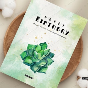 Cute Digital Animated Birthday Card Green Cactus Printable Birthday ...