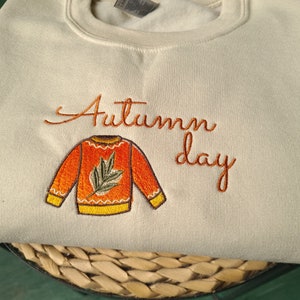 Autumn Day Embroidered Sweatshirt, Fall Crewneck, Autumn Sweatshirt ...