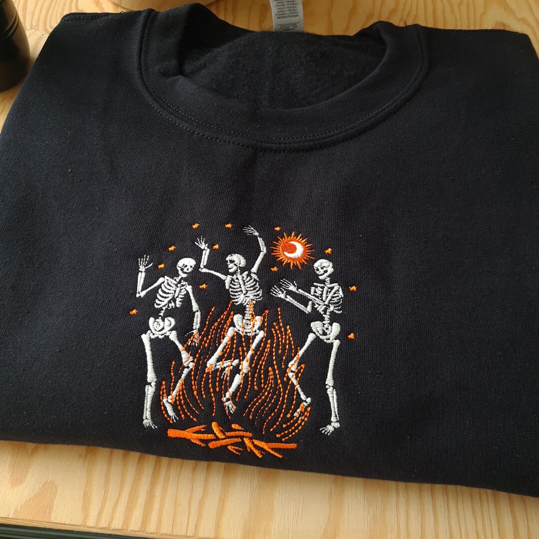 Embroidered Sweatshirt, Dancing Skeleton Halloween Jumper, Vintage ...