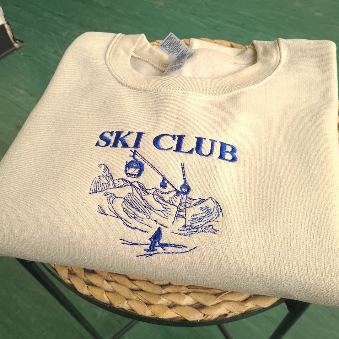 Embroidered Sweatshirt, Ski Club Embroidered Crewneck, Vintage Ski ...