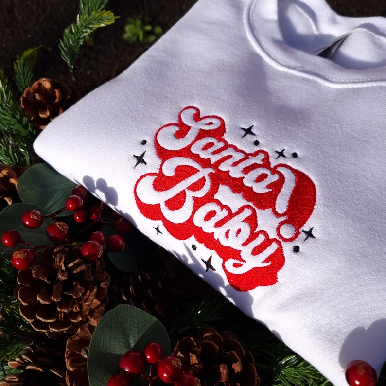 Santa Baby Christmas Embroidered Sweatshirt, Retro Christmas Crewneck ...