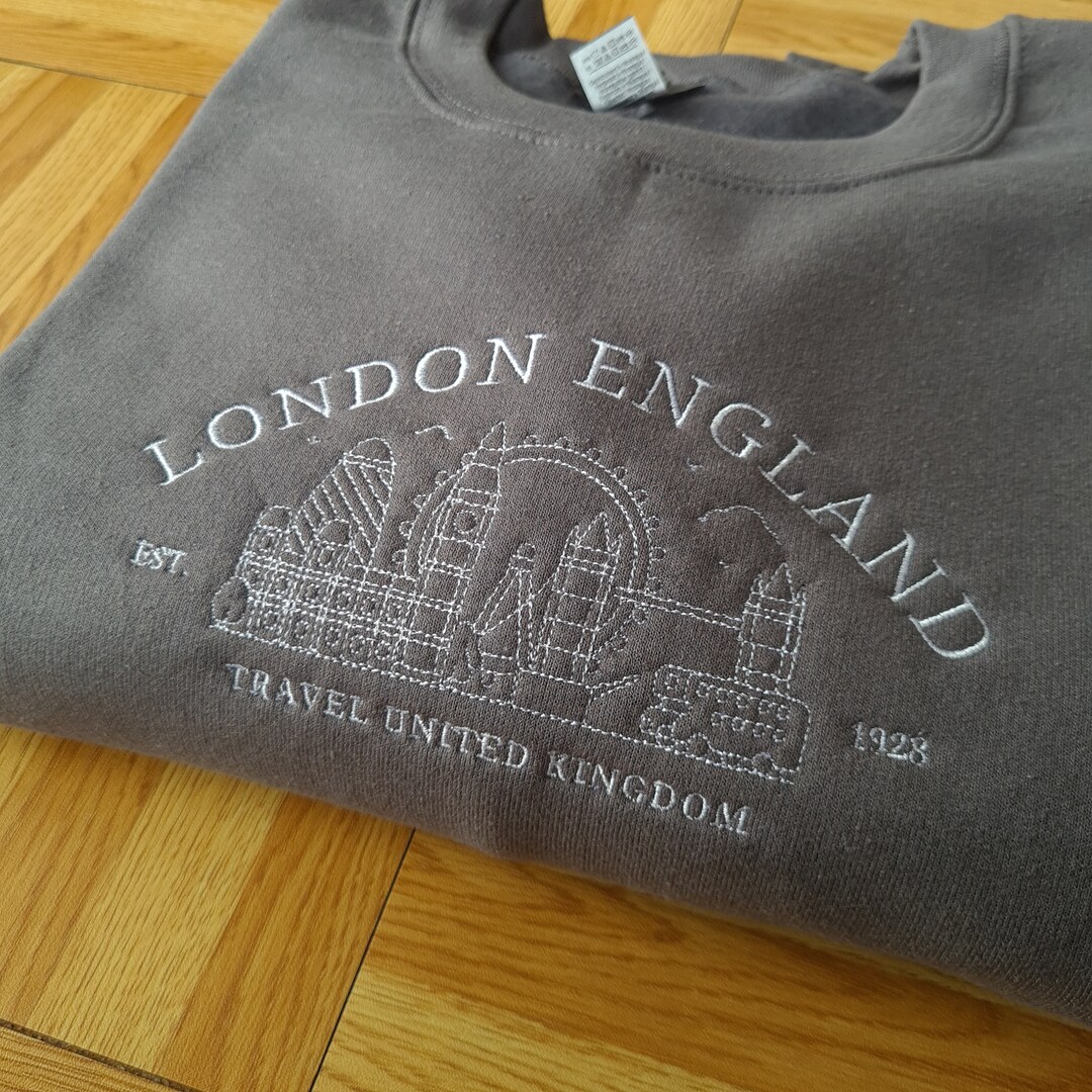Embroidered Sweatshirt, London Embroidered Sweatshirt, Retro England ...