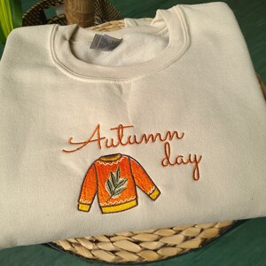 Autumn Day Embroidered Sweatshirt, Fall Crewneck, Autumn Sweatshirt ...
