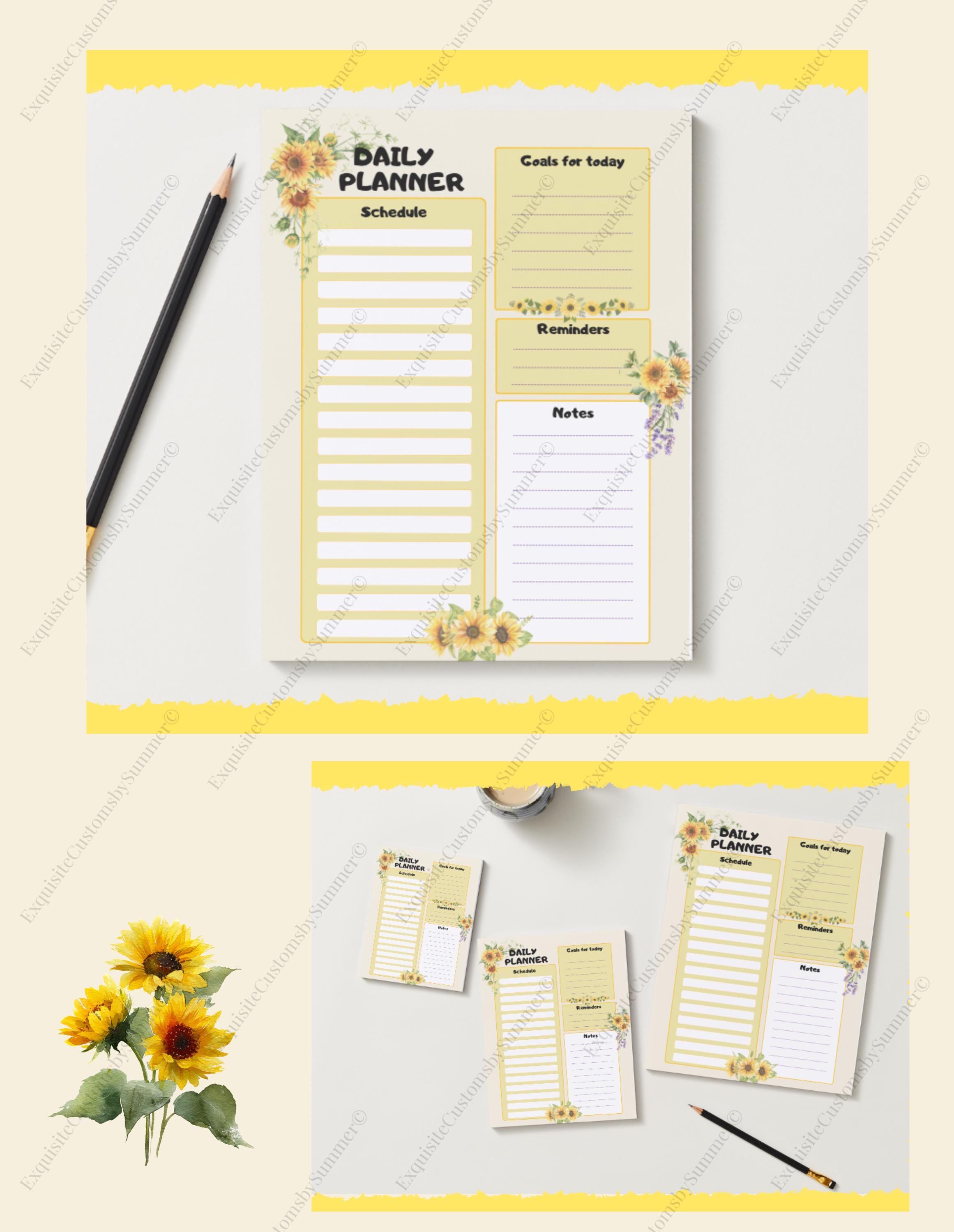 Sunflower Daily Planner Notepad, to Do List, Flower Stationary, Gifts ...