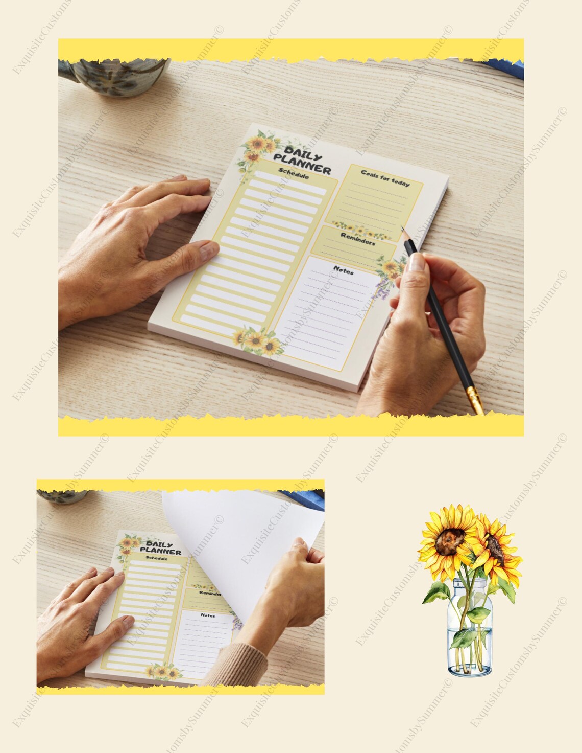 Sunflower Daily Planner Notepad, to Do List, Flower Stationary, Gifts ...
