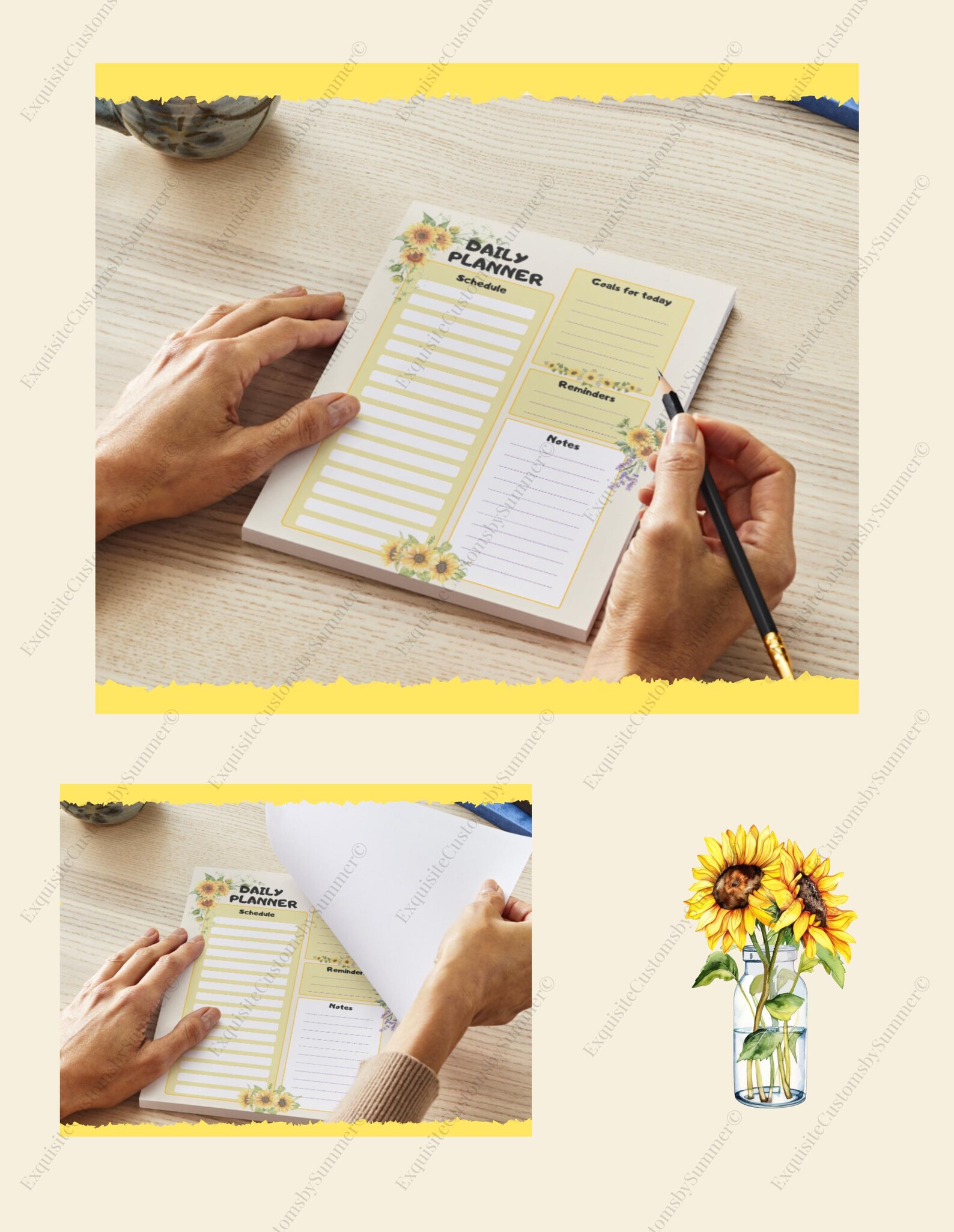 Sunflower Daily Planner Notepad, to Do List, Flower Stationary, Gifts ...