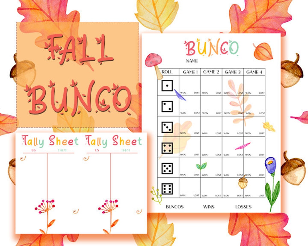 Printable Bunco Fall Set Fall Bunco Set Bunco Tally Sheet - Etsy