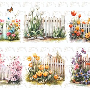 Spring Clipart Watercolor Garden Fences Clipart Spring - Etsy