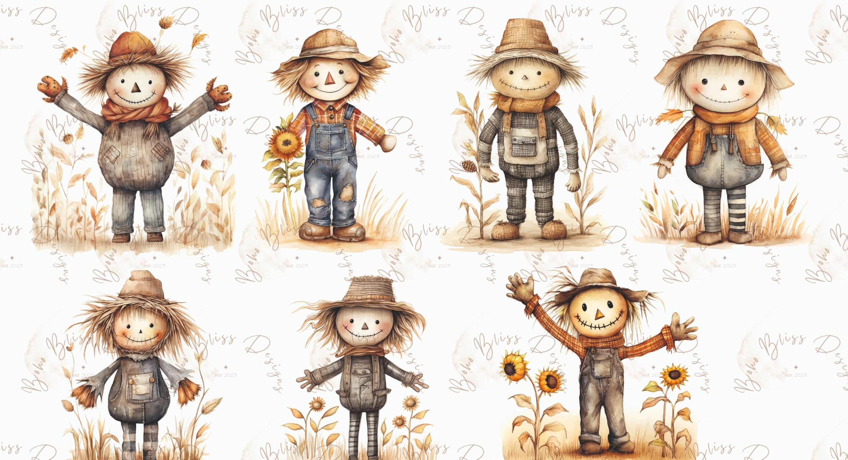 Scarecrow Clipart, Autumn Clipart, Scarecrow Clipart PNG, Watercolor ...