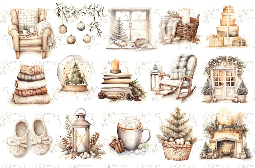 Cozy Winter Clipart, Watercolor Cozy Winter, Christmas Clipart, Hot ...