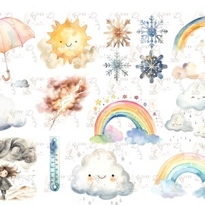 Weather Clip Art, Rainbow Clipart, Cute Weather Clipart, Cute Weather ...