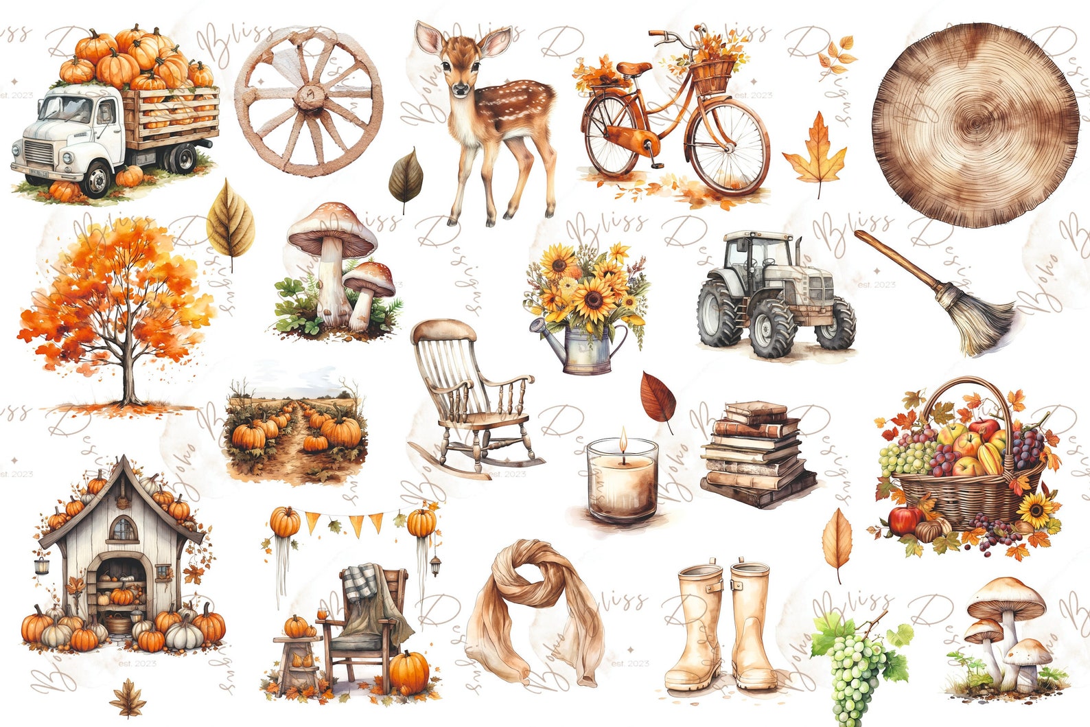 Autumn Clipart, Watercolor Fall Decor Clipart Autumn Watercolor in PNG ...