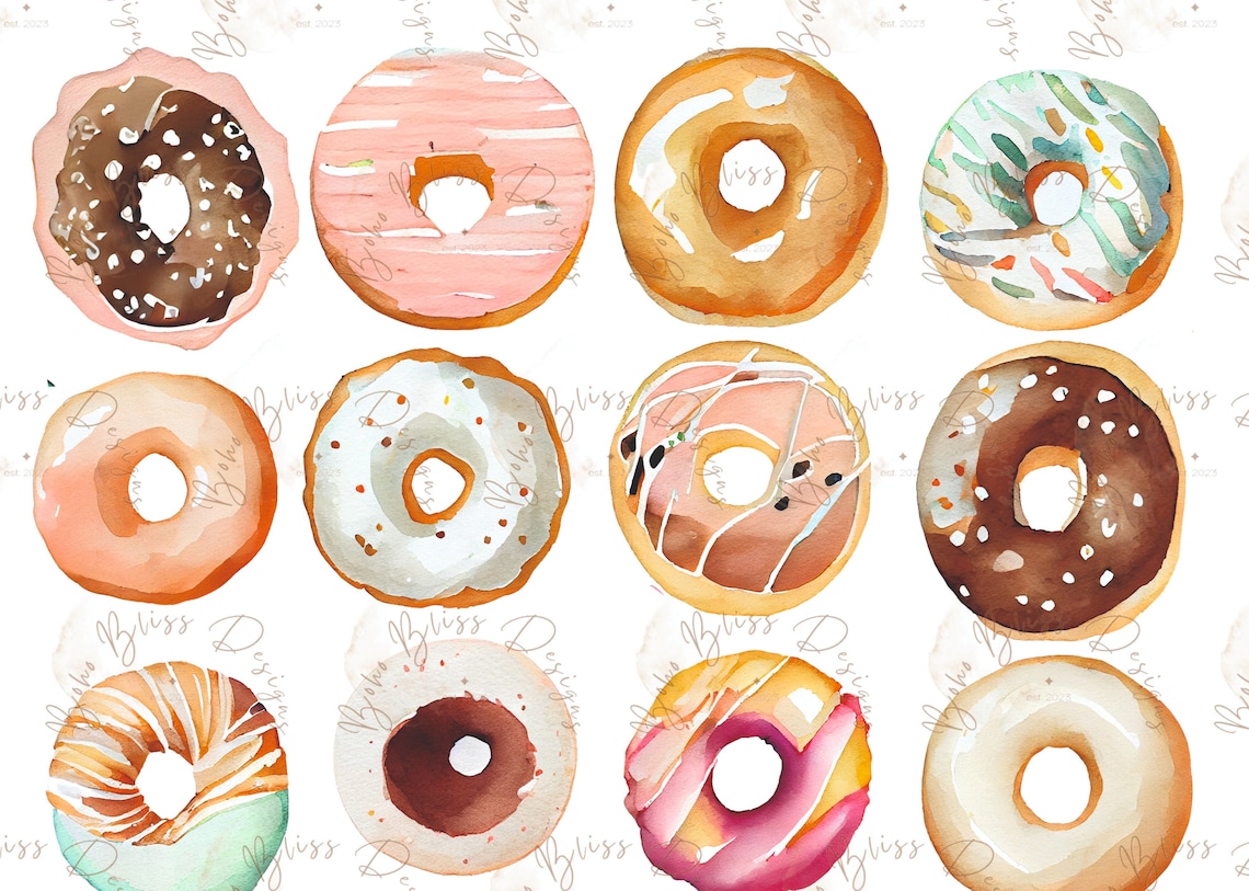 Donut Clipart Watercolor Donut PNG Baking Clipart Dessert - Etsy