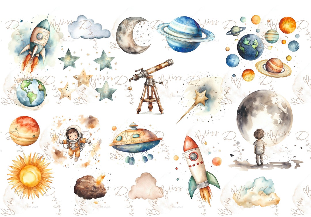 Outer Space Clipart, Astronaut Watercolor Clipart, Space Clipart ...