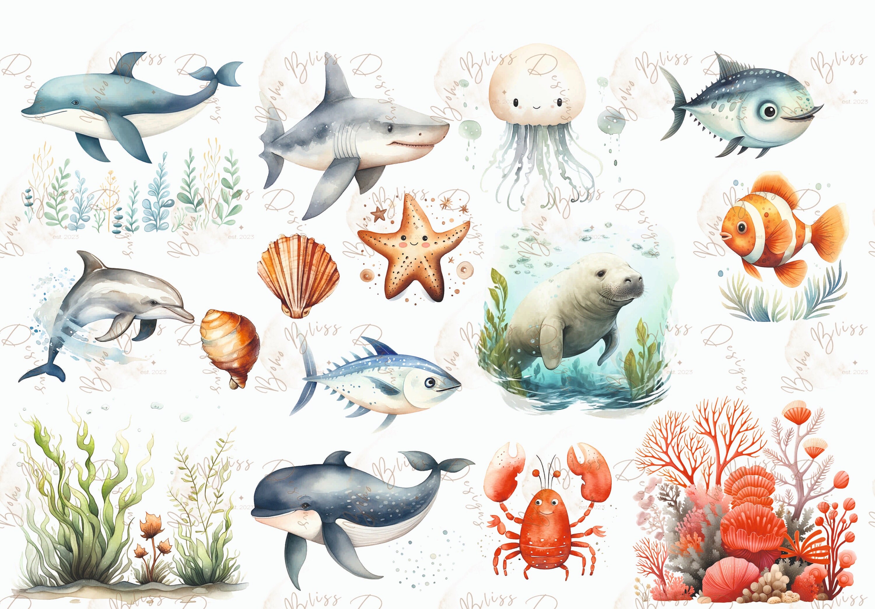 Ocean clipart Under the sea Clipart Sea Animals Watercolor - Etsy.de