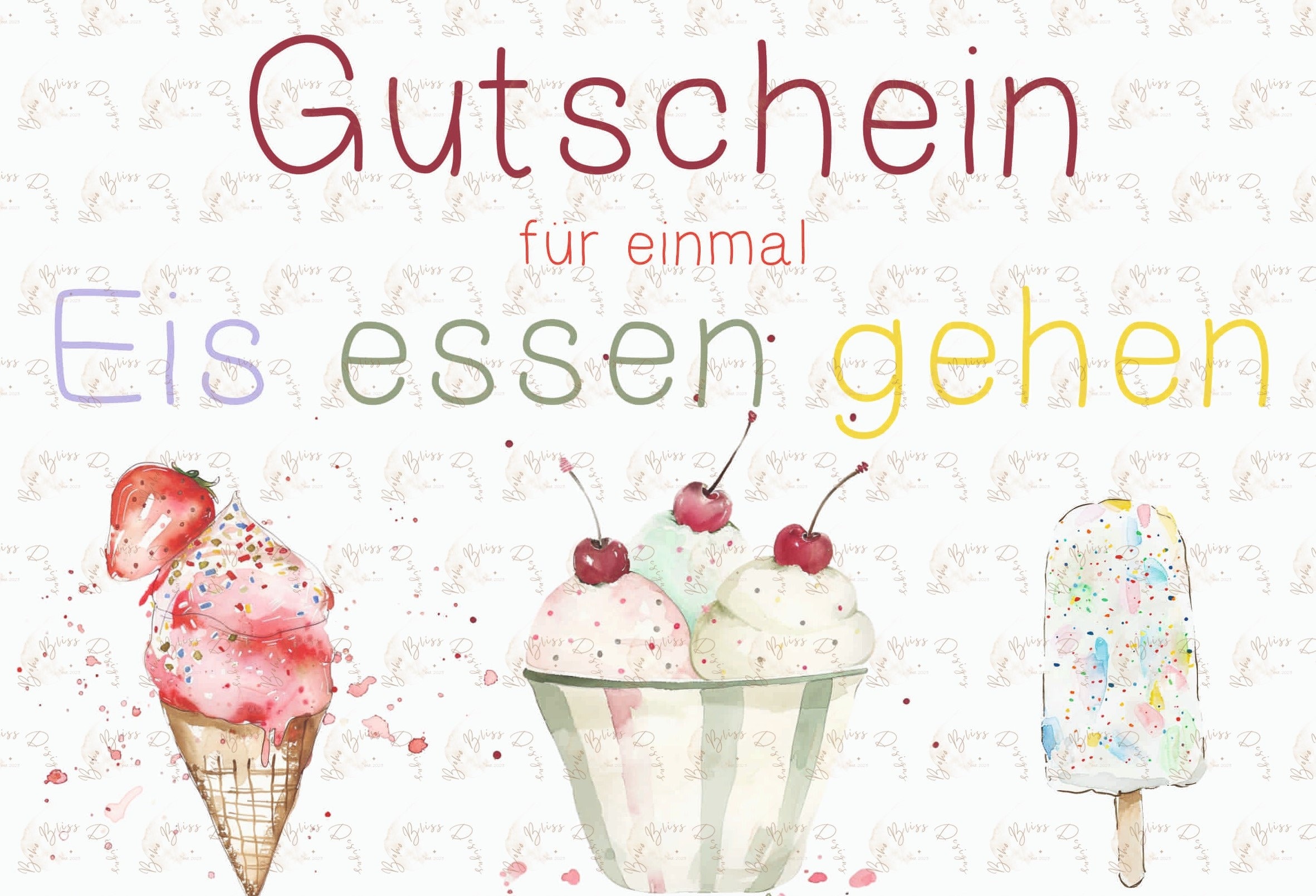 Gutschein Eis essen, Gutscheinkarte Eis, Geschenkgutschein Eis, Karte ...