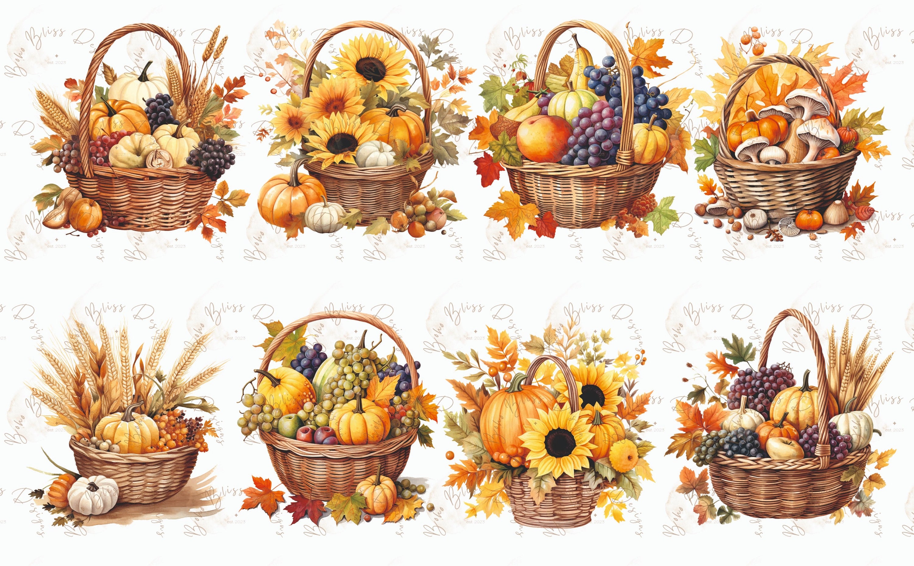 Autumn Harvest Clipart, Watercolor Clipart, Fall Season, Fall Clipart ...