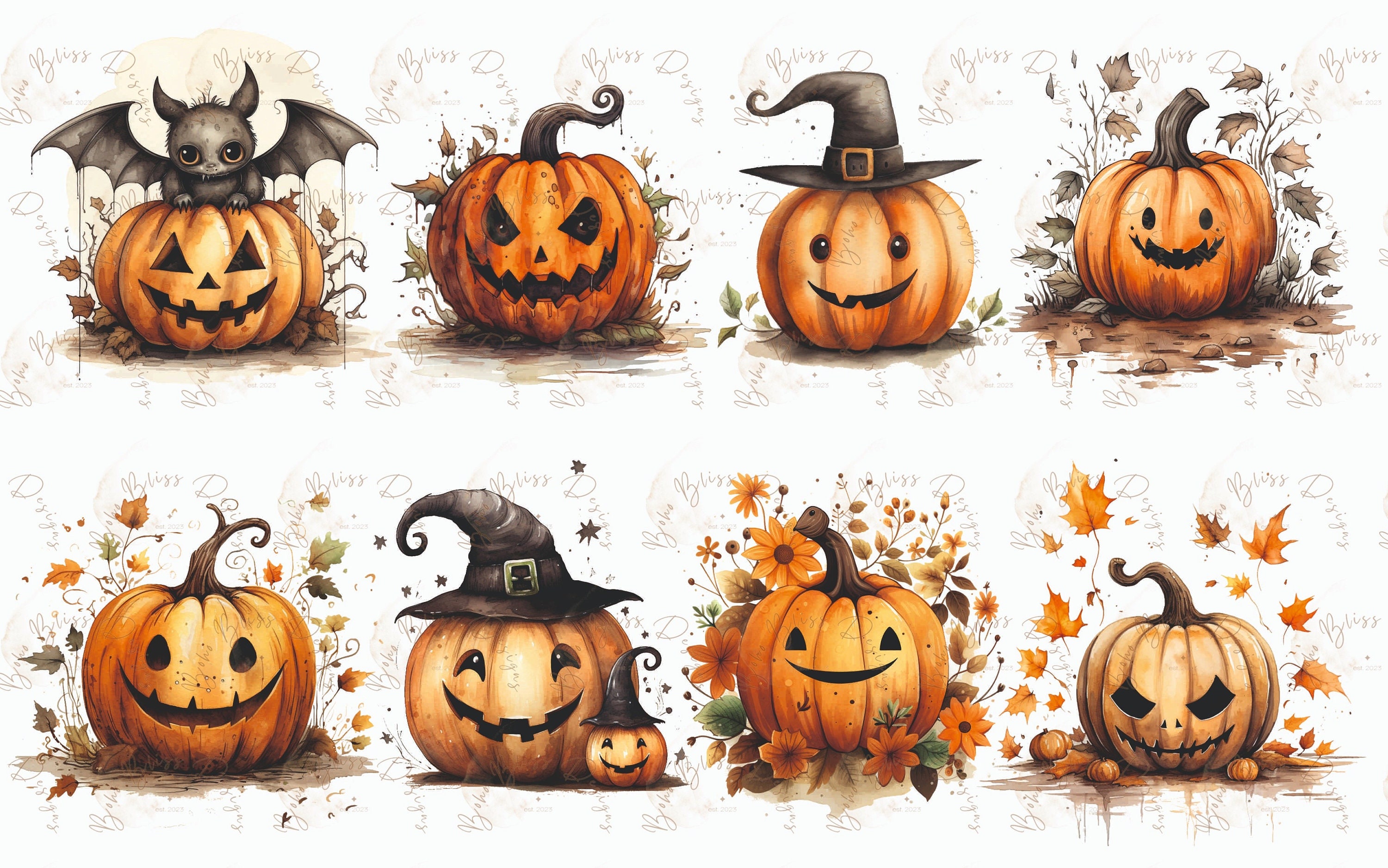 Halloween Pumpkin Clipart, Watercolor Clipart, Halloween PNG, Spooky ...