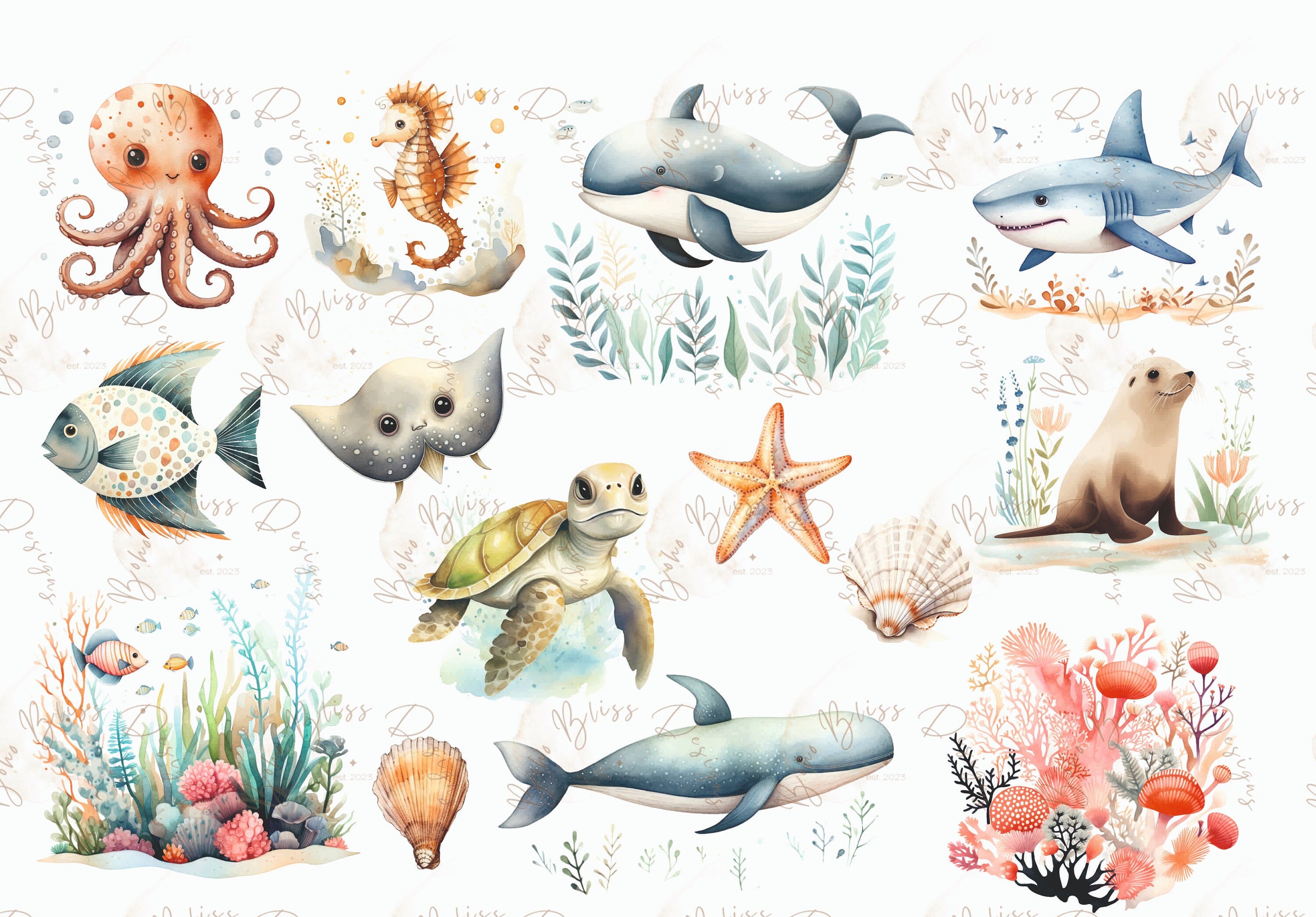 Ocean Clipart Under the Sea Clipart Sea Animals Watercolor - Etsy