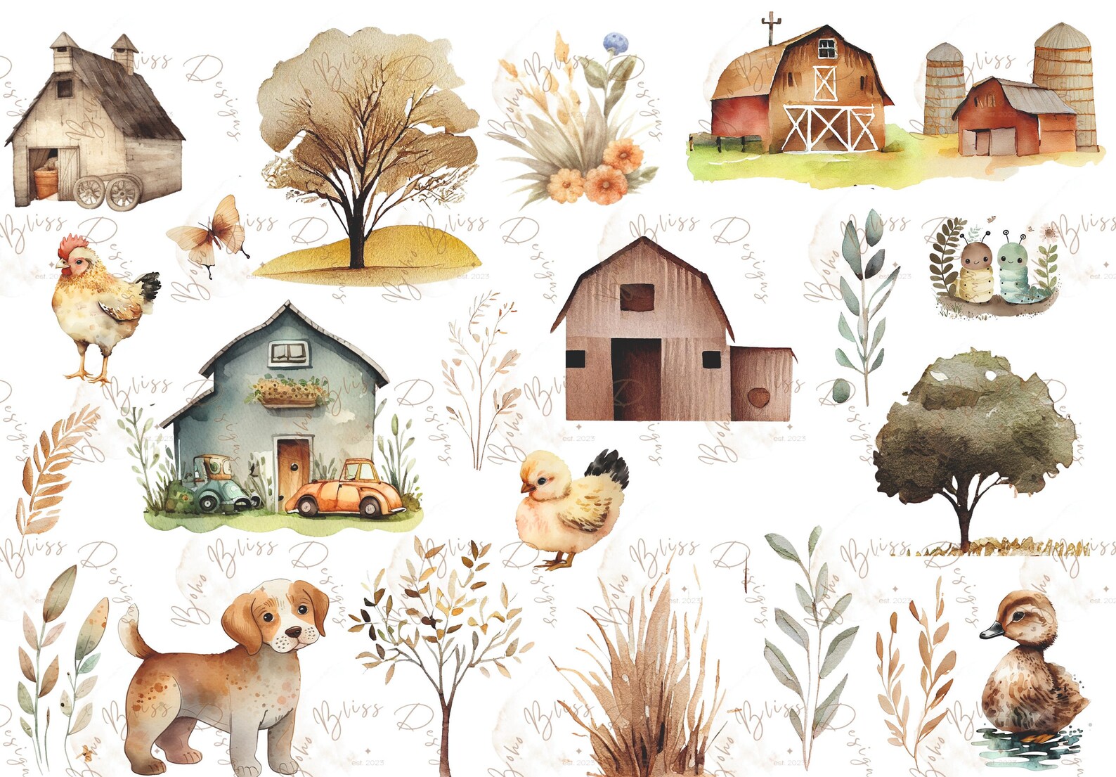Clipart Farm Cute Farm Clipart Farm Animals Watercolor Cute - Etsy