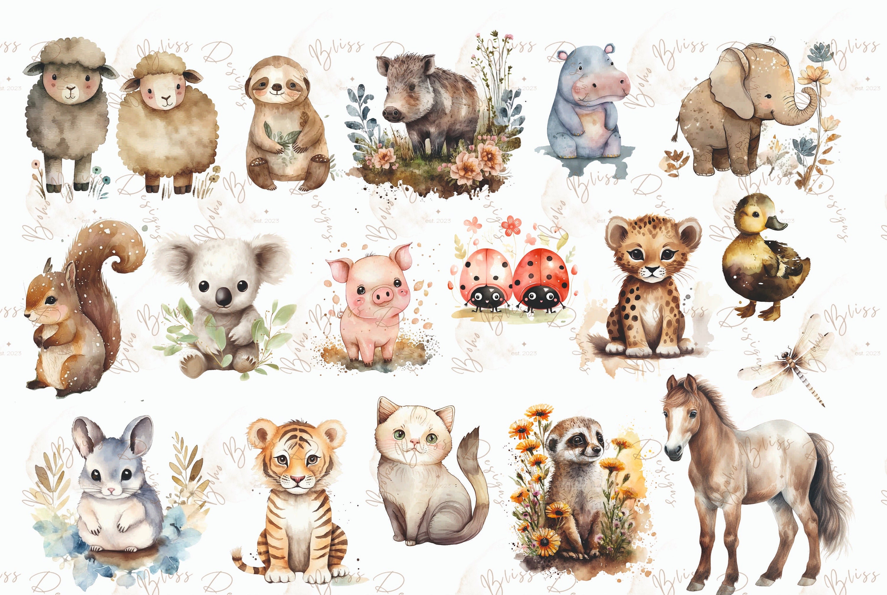 Watercolor Animals Clipart, Animals Clipart, Nursery Art, Animal ...