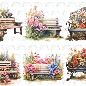 Watercolor Garden Benches Clipart, Spring Clipart, Park Bench Png ...