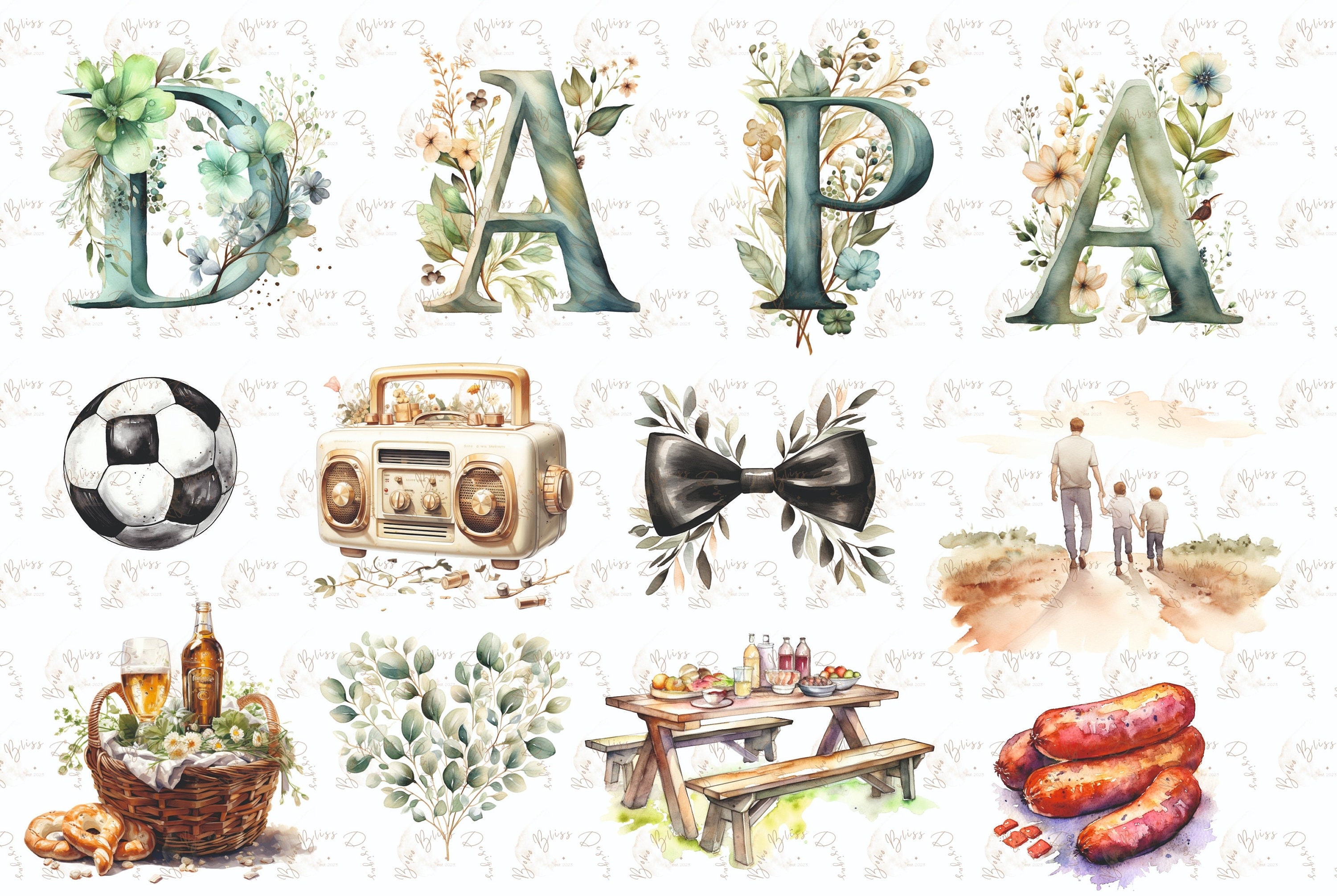 Clipart Fathers Day, Dad Watercolor Clipart, Happy Father's Day Clipart ...