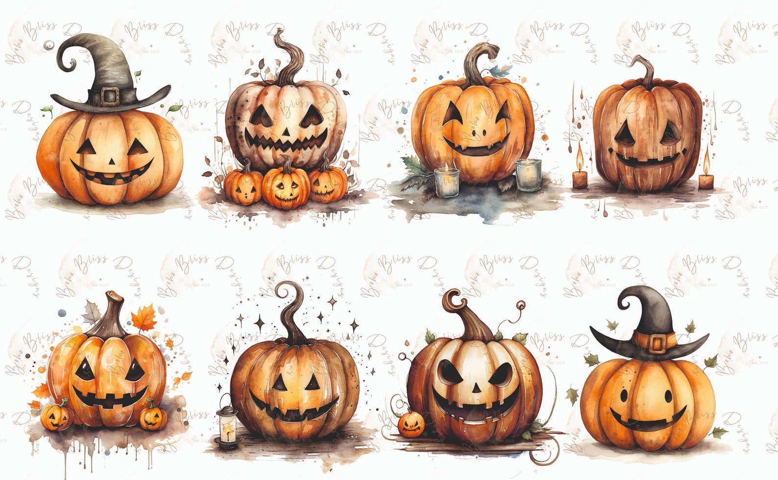 Halloween Pumpkin Clipart, Watercolor Clipart, Halloween PNG, Spooky ...