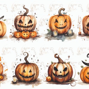 Halloween Pumpkin Clipart, Watercolor Clipart, Halloween PNG, Spooky ...