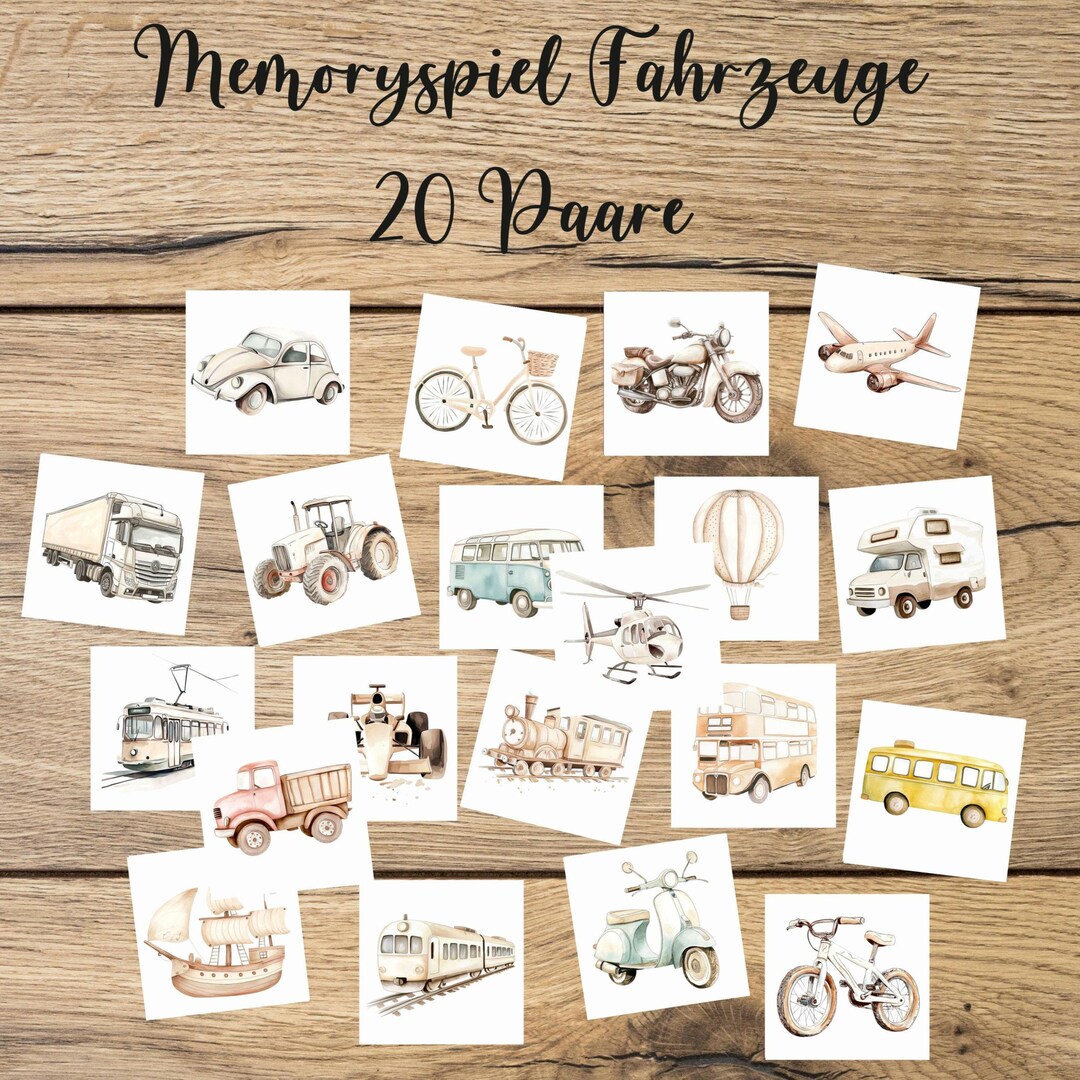 Vehicle Memory Game, PRINTABLE Memory Game, Memory Game Download ...