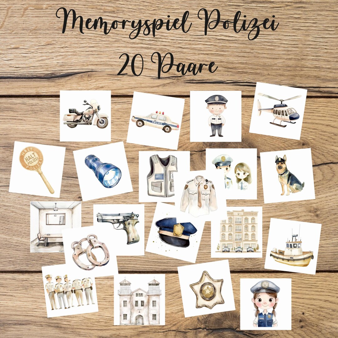 Police Memory Game, PRINTABLE Memory Game, Memory Game Download, Memory ...