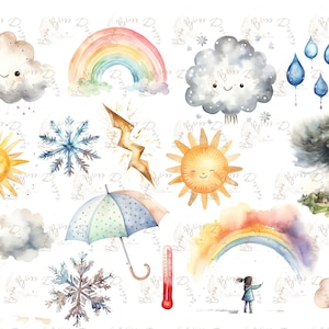 Weather Clip Art, Rainbow Clipart, Cute Weather Clipart, Cute Weather ...