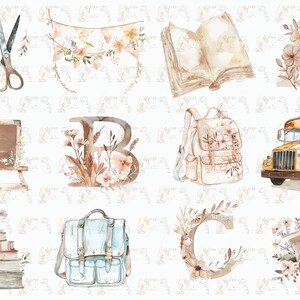 School Supply Clipart Watercolor, School Accessories,teacher Clip Art ...