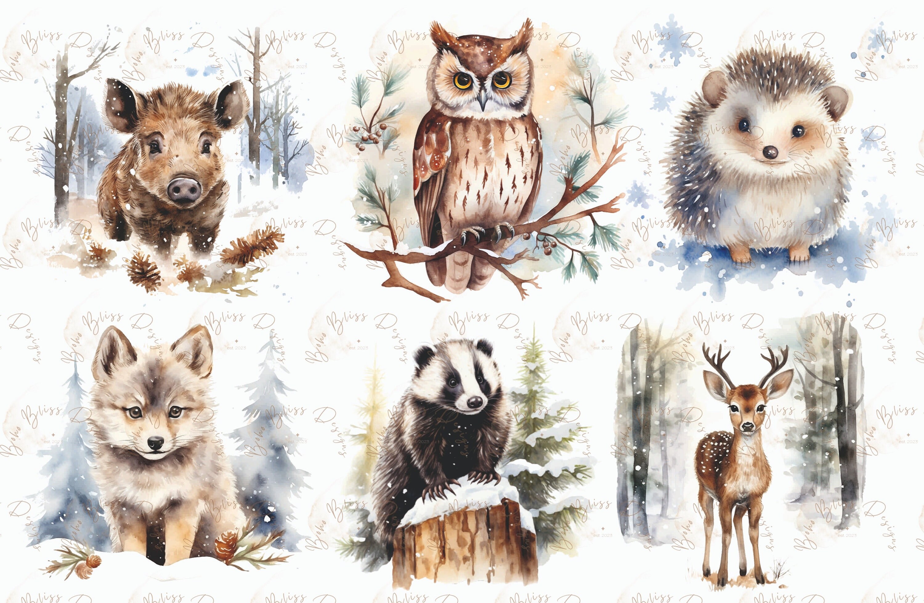 Winter Clipart, Animal Clipart, Watercolor Christmas Animals Clipart ...