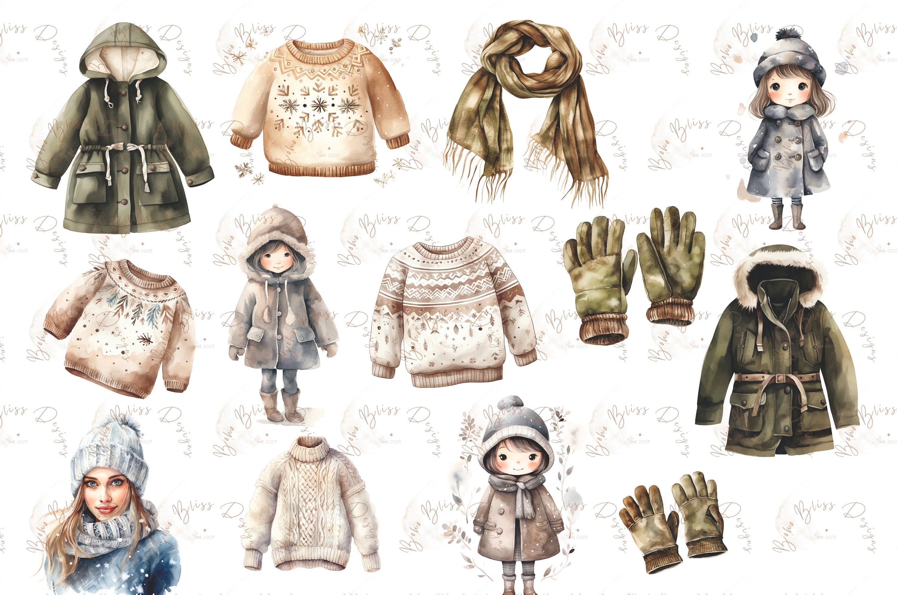Clothes Clipart, fashion clipart, aquarell winter clipart, Winter ...