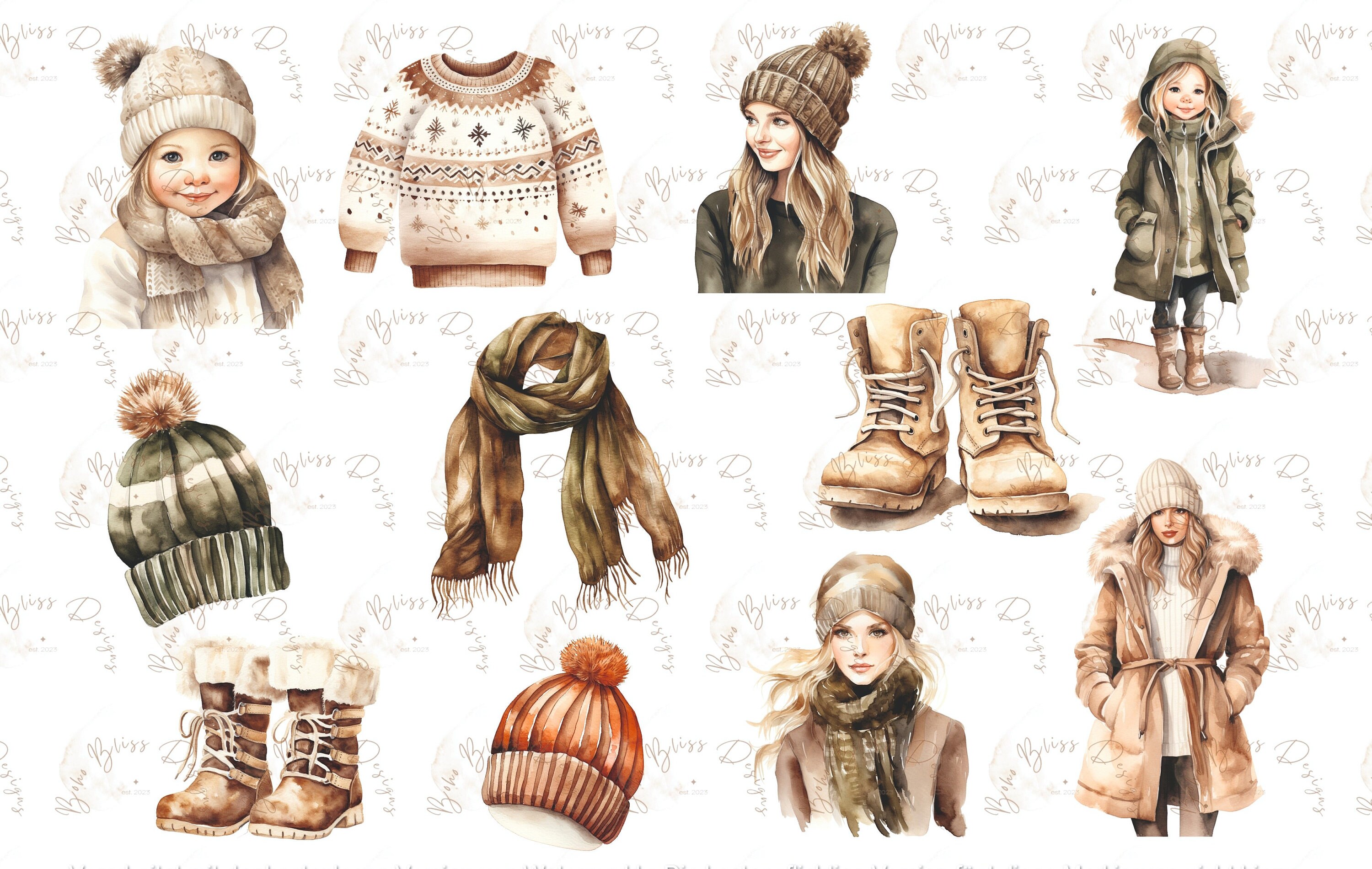 Clothes Clipart, fashion clipart, aquarell winter clipart, Winter ...
