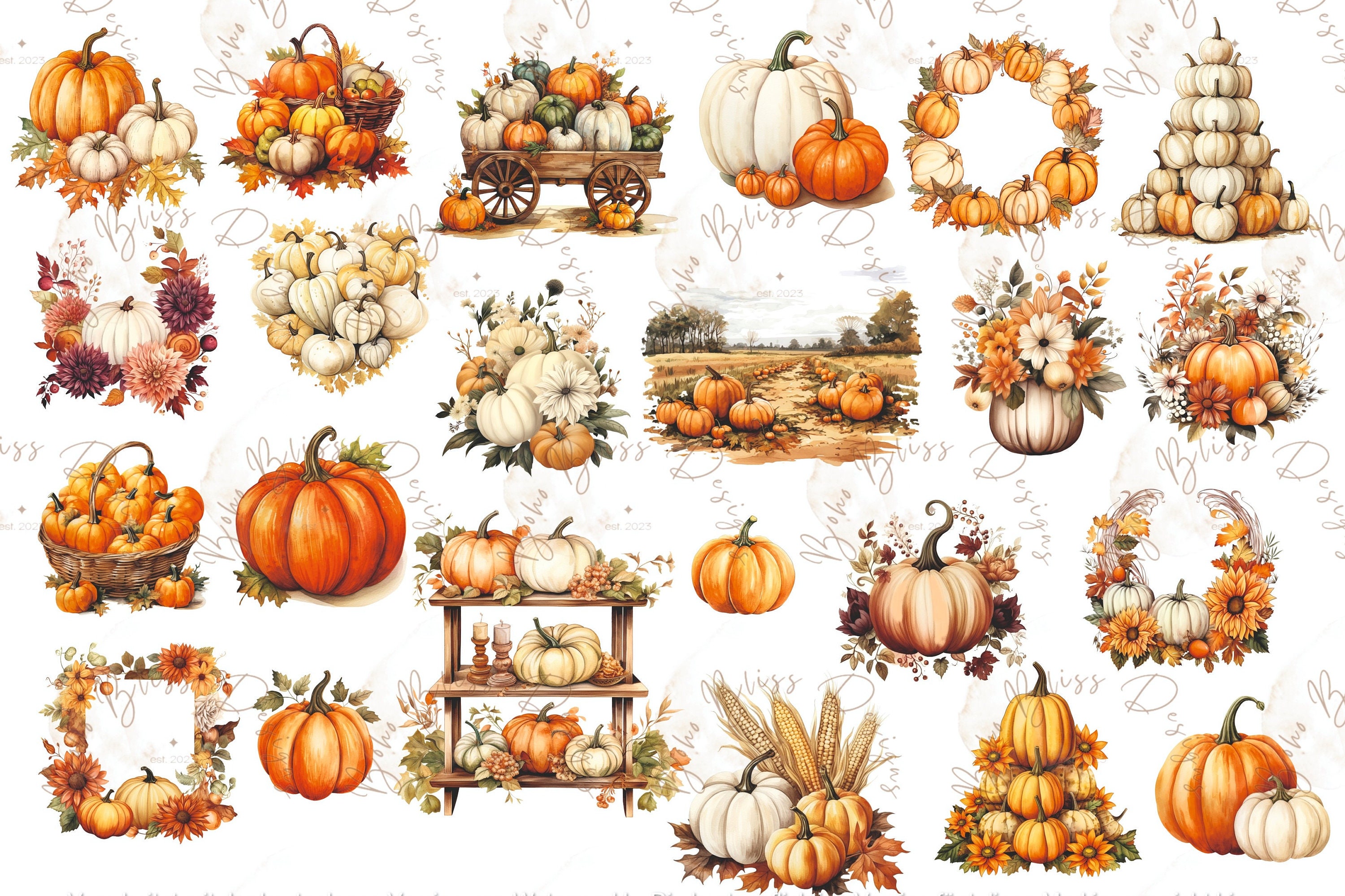 Pumpkins Clipart Bundle, Fall Clipart, Fall Png, Fall Decor, Cute ...
