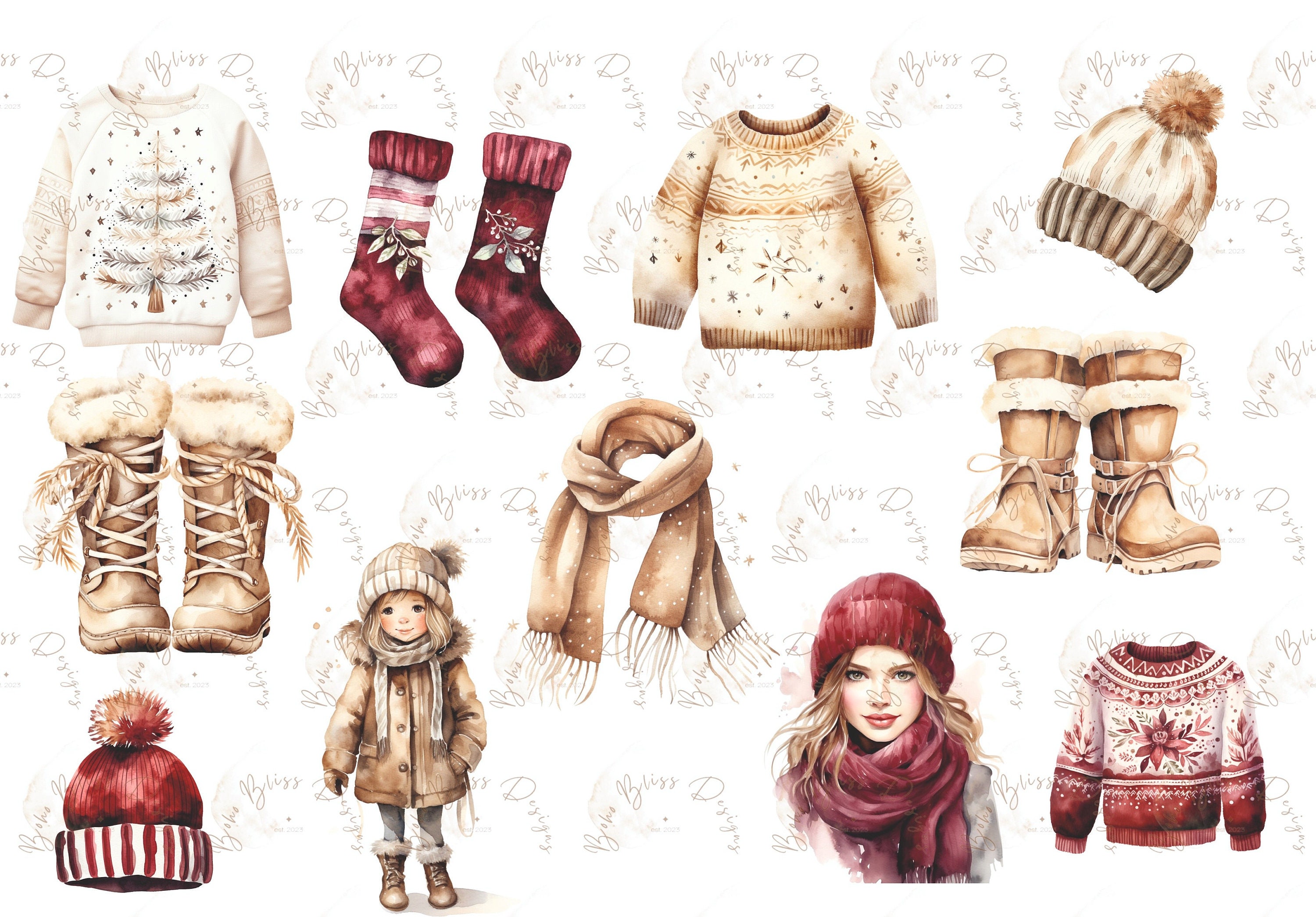 Clothes Clipart, fashion clipart, aquarell winter clipart, Winter ...