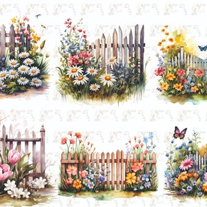 Spring Clipart Watercolor Garden Fences Clipart Spring - Etsy