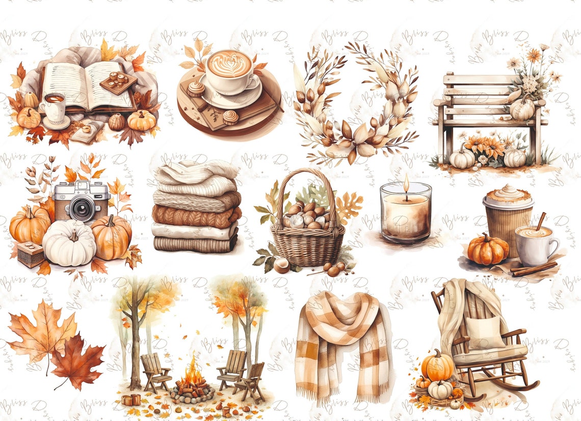 Cozy Autumn Clipart, Fall Clipart Bundle, Thanksgiving Clipart Png ...
