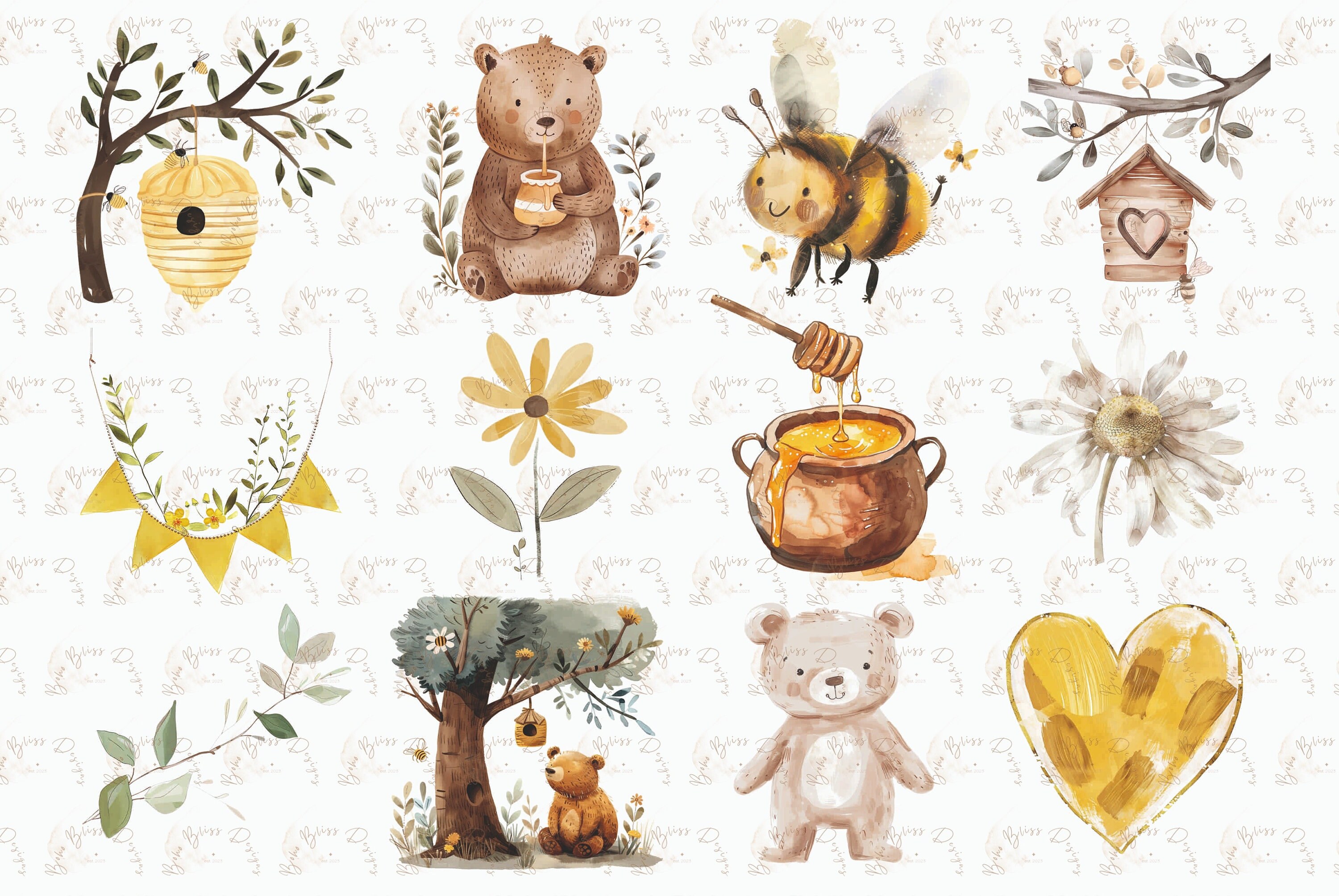 Bear and Bees Watercolor Clipart Bundle, Bear Clipart, Bee Clipart ...