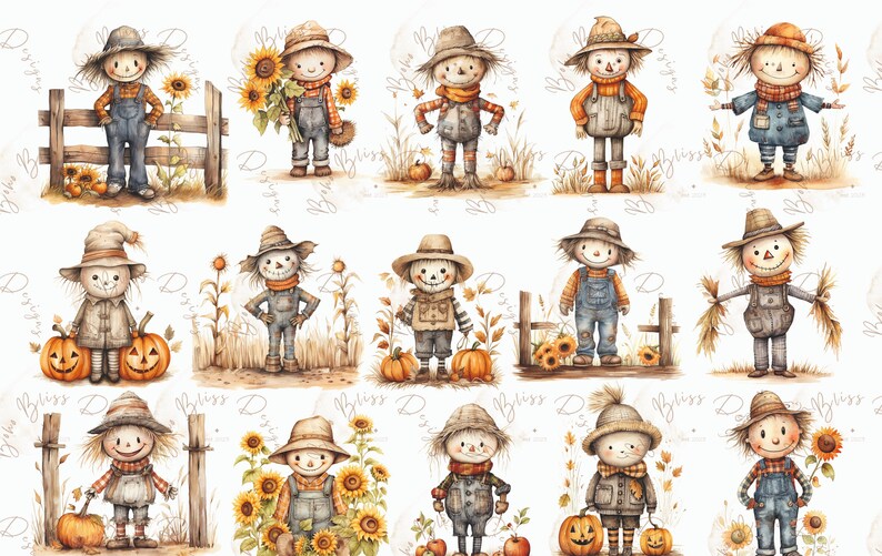 Scarecrow Clipart, Autumn Clipart, Scarecrow Clipart PNG, Watercolor ...