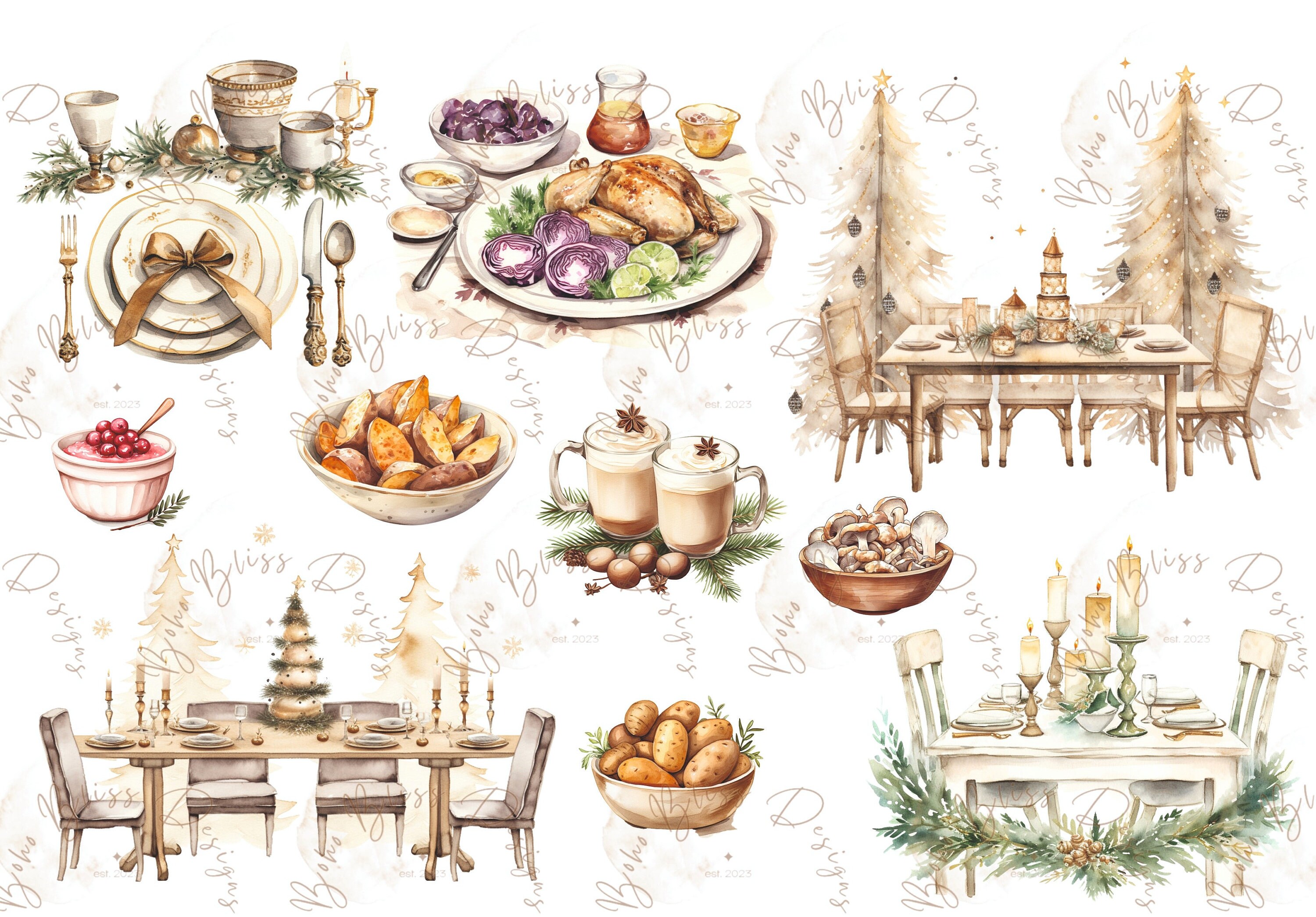 Watercolor Feast Clipart, Thanksgiving Clipart, Food Clipart, Family ...
