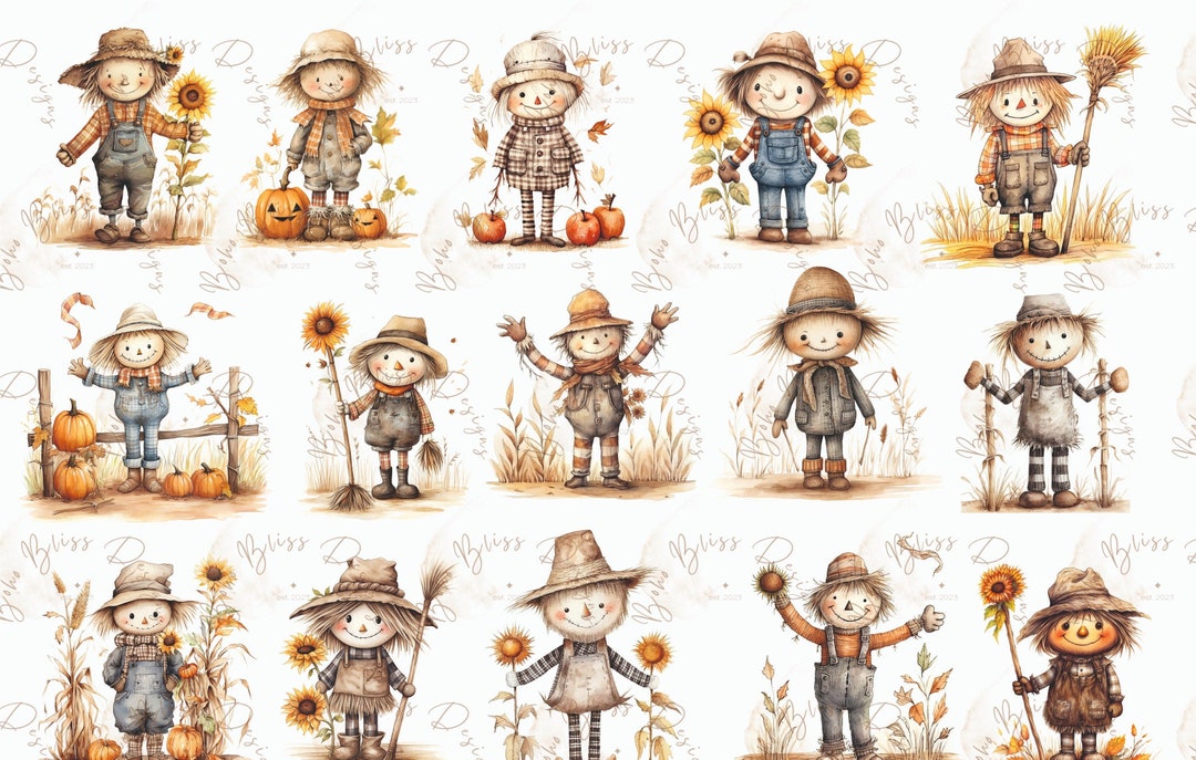 Scarecrow Clipart, Autumn Clipart, Scarecrow Clipart PNG, Watercolor ...