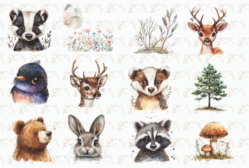 Woodland Animals Watercolor Clipart, Forest Animals Clip Art, Nursery ...