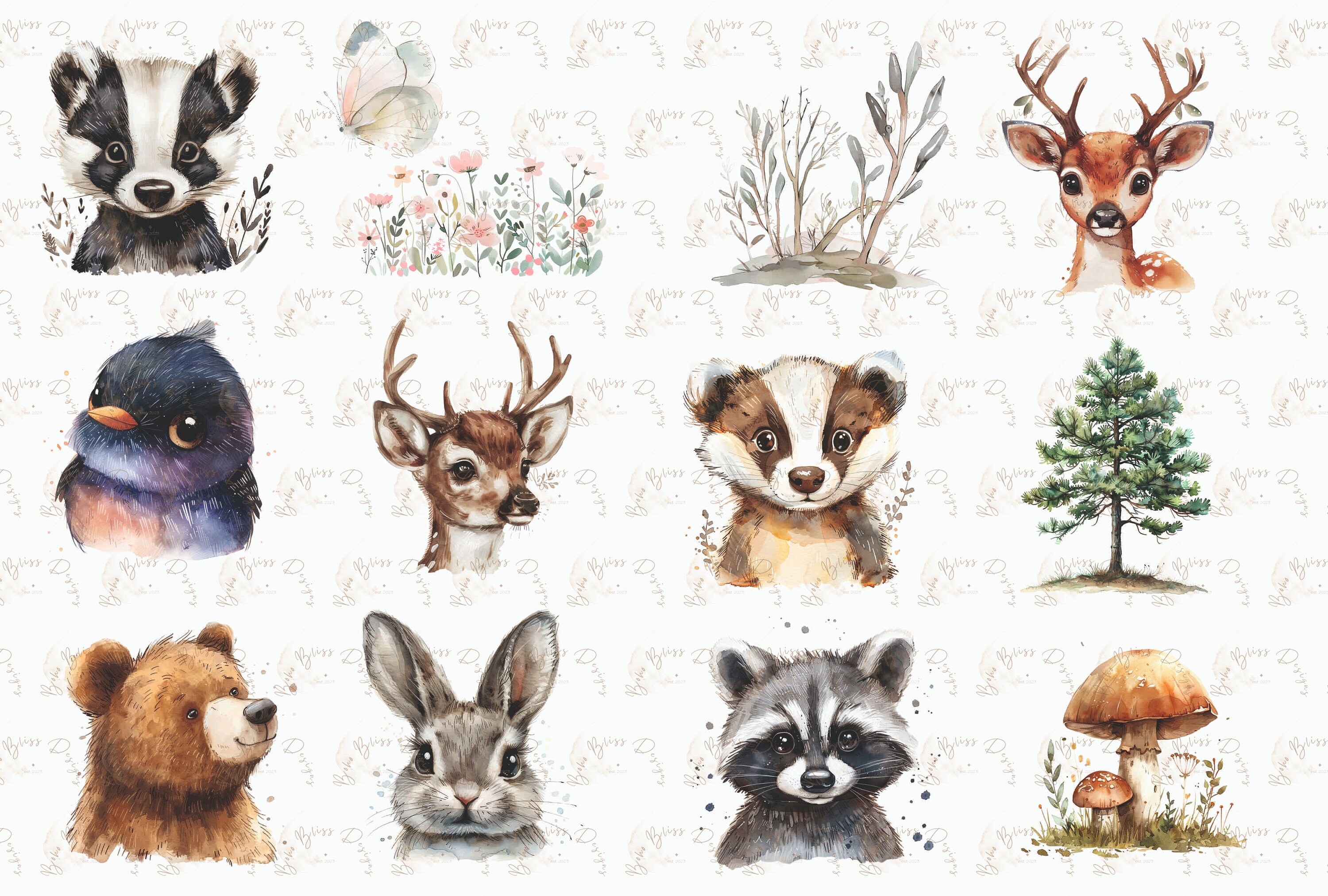 Woodland Animals Watercolor Clipart, Forest Animals Clip Art, Nursery ...