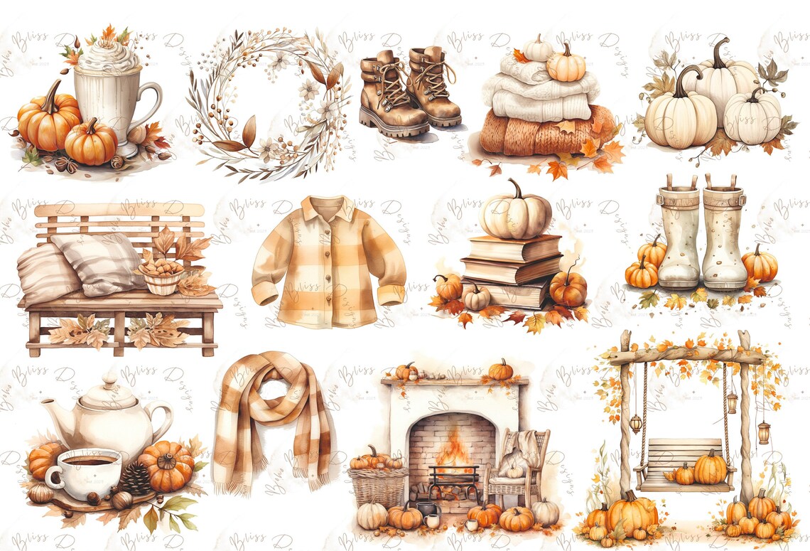 Cozy Autumn Clipart, Fall Clipart Bundle, Thanksgiving Clipart Png ...