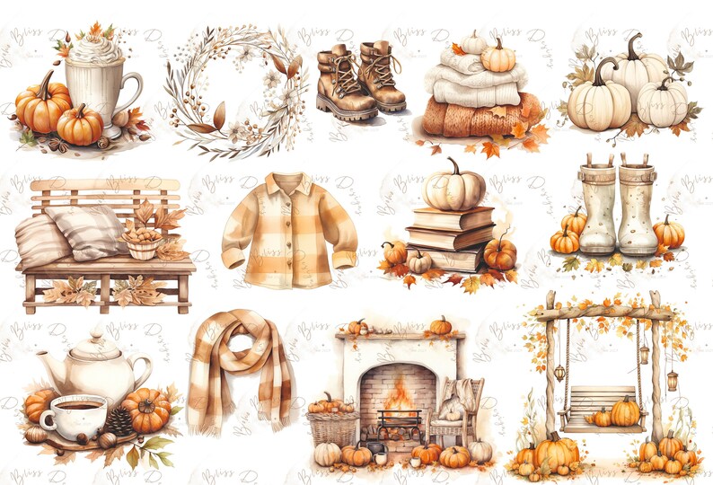 Cozy Autumn Clipart, Fall Clipart Bundle, Thanksgiving Clipart Png ...